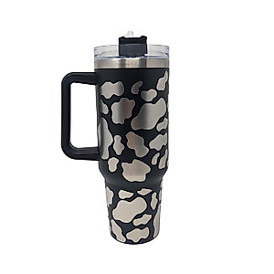 FTB Creative 40oz Custom Designed Tumbler, Double Wall Stainless Steel, with Lid and Straw (Black, Holy Cow)