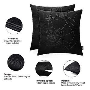BLACKTHX Pack of 2 Decorative Throw Pillow Covers Black Gothic Pillowcase Velvet Soft for Couch Sofa Bedroom 18x18 Inches Black On Black Print