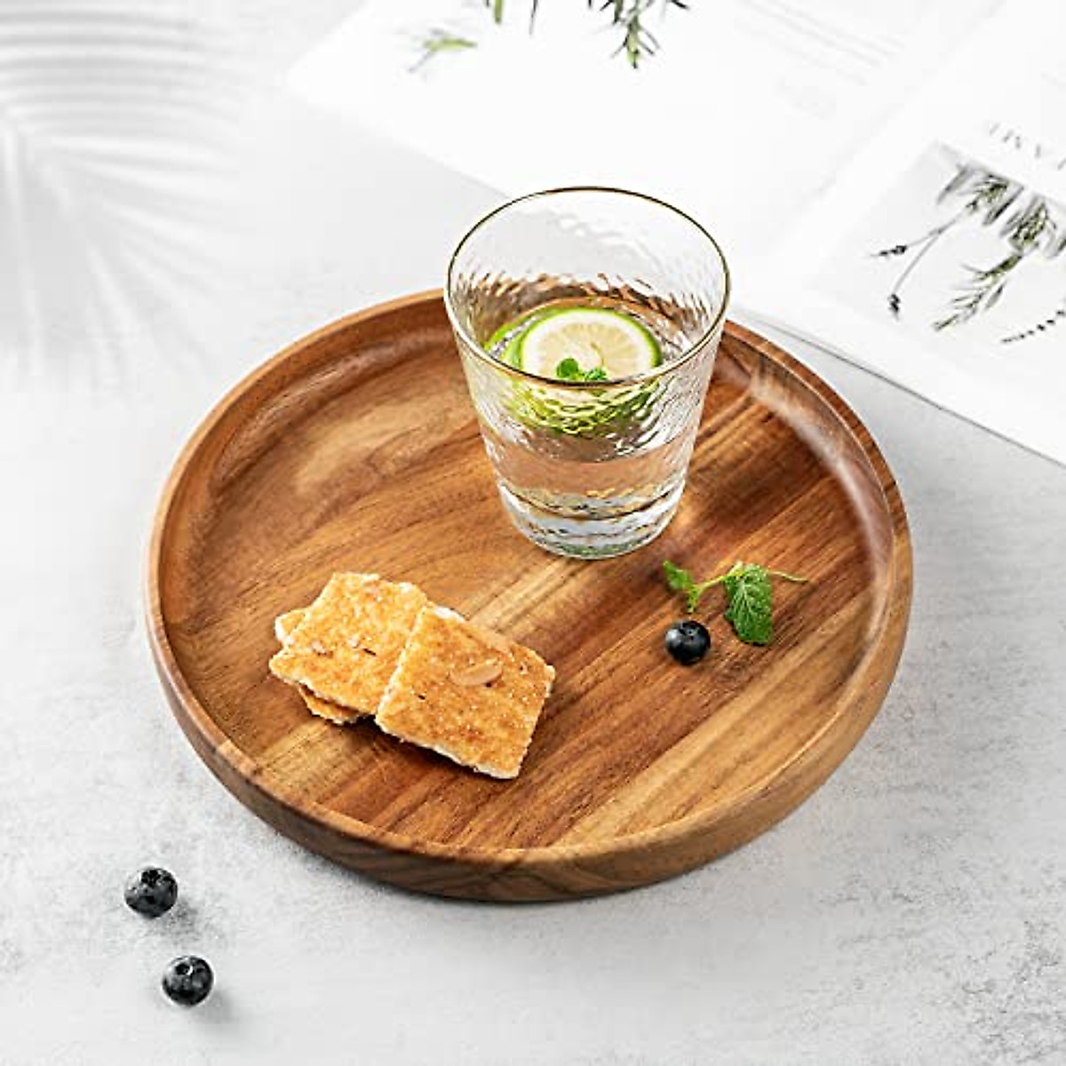 JF JAMES.F Round Serving Wooden Tray Decor Wood Tray charcuterie Boards Serving Tray Applicable to Dining Room and Living Room Diameter 25 * 2.8cm 0.5kg