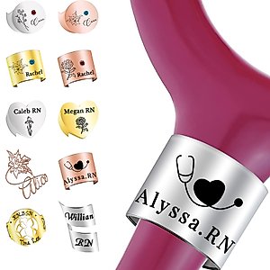 Personalized Stethoscope Name Tag Charms Customized Stethoscope Accessories ID Tags Custom Charm Stethoscope Plates Badge Ring Engraved for Nurses Medical Assistant Vet,style6