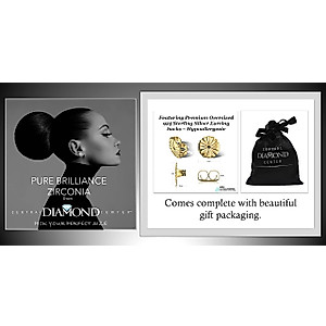 Central Diamond Center 14K Gold Post & Sterling Silver Zirconia 3 Prong Martini Stud Earrings- Yellow Gold Plated 6.50mm 2.00ctw