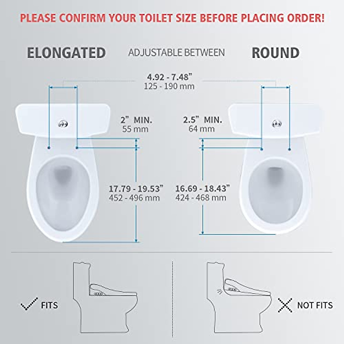 LEIVI Smart Bidet Toilet Seat with Wireless Remote and Side Panel, Multiple Spray Modes, Adjustable Heated Seat, Warm Water and Air Dryer, Auto LED Nightlight, Elongated