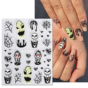 JMEOWIO 3D Embossed Halloween Nail Art Stickers Decals Self-Adhesive Pegatinas Uñas 5D Ghost Pumpkin Spook Nail Supplies Nail Art Design Decoration Accessories 4 Sheets