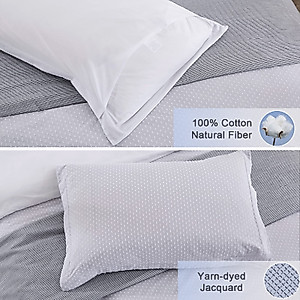 PHF 100% Cotton Tufted Duvet Cover Set Queen Size, 3pcs Boho Textured Jacquard Comforter Cover Set, Decorative Duvet Cover with Pillow Shams Bedding Collection, 90"x 92", Light Grey