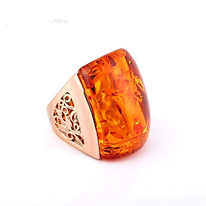 Ajojewel Beautiful Orange Resin Rings For Women Simulated Amber Ring Big Designs Anel Costume Jewelry (Orange, 9)