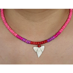 Swimmi Genuine Shark Tooth Necklace for Men, Great White Shark Tooth Necklace, Handmade Wooden Beads adjustable Cords Shark Tooth Necklace for Women Jewelry BA370