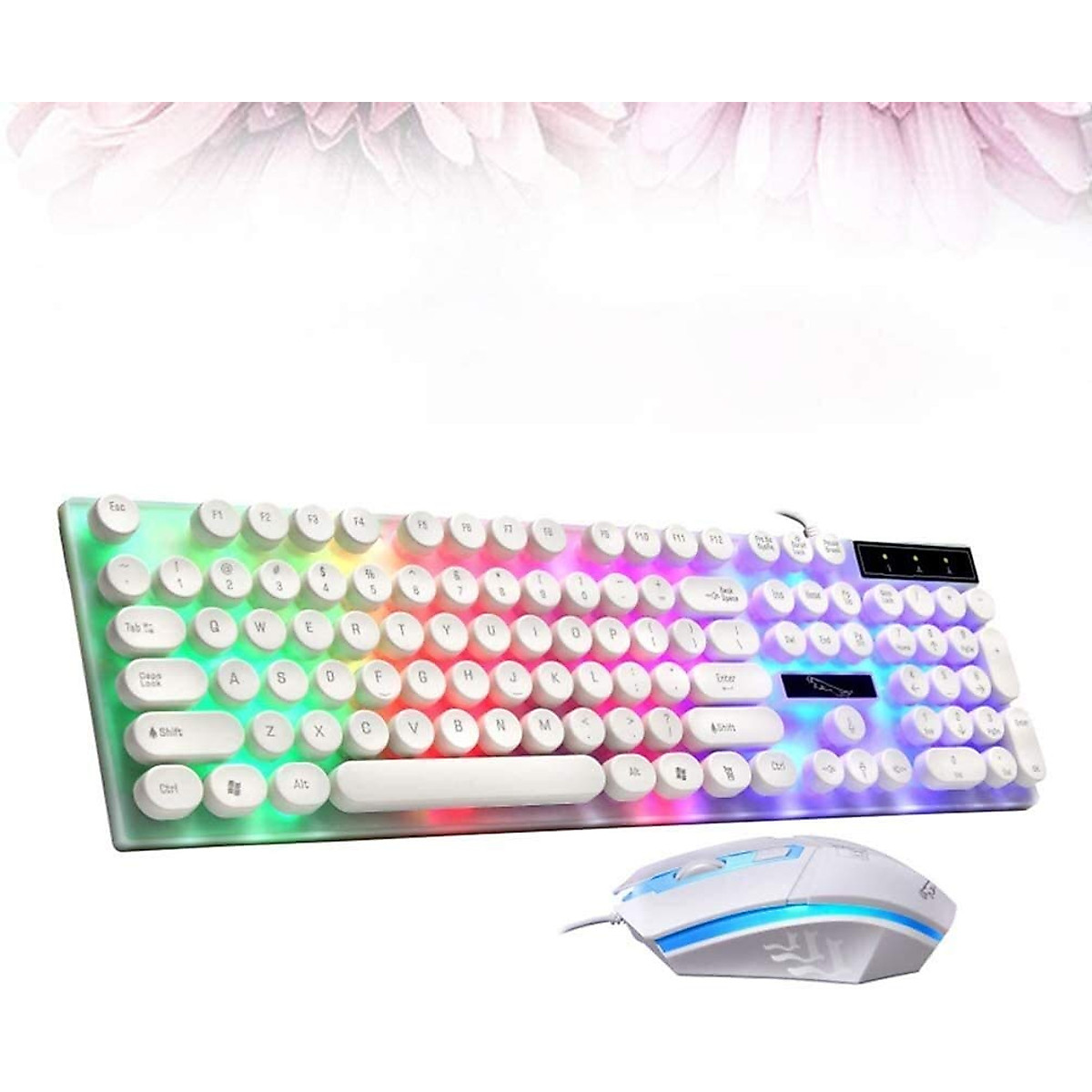HJJWL Gaming Keyboard and Mouse Combo, RGB Rainbow Backlit Keyboard Compact USB Wired Mechanical Feeling Keyboard for Computer Gamer Office (White),Colour Name:Black (Color : White)