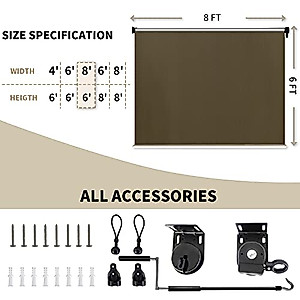 Amagenix Outdoor Roller Shades 8'(W) x 6'(H), Exterior Cordless Patio Shades Roll up Outdoor Blinds for Porch Gazebo, Mocha