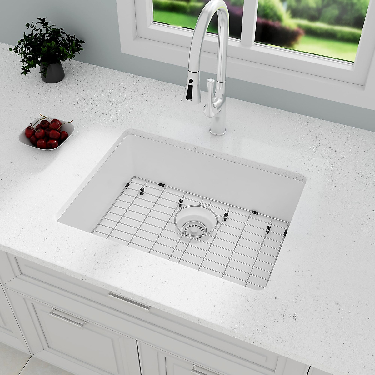 MONSINTA Bar Sink, Undermount Kitchen Sink, 23 Inch White Bar Sink, Bar Sink Undermount With Accessories, Granite Kitchen Sink, White Sink Kitchen