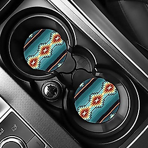 TOADDMOS Southwest Tribal Aztec Navajo Turquoise Small 2.8 Inch Absorbent Car Coasters 2 Pack,Auto Coasters for Cup Holders,Keep Cupholders Clean