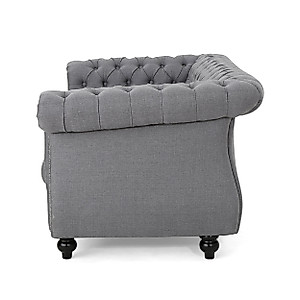 Christopher Knight Home GDFStudio Kyle Traditional Chesterfield Loveseat Sofa, Gray and Dark Brown, 61.75 x 33.75 x 27.75