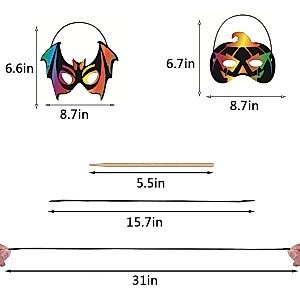 Fantasyon 36Pcs Halloween Scratch Paper Masks, Rainbow Scratch Paper Halloween Mask Craft Kit Skeleton Cat Witch Pumpkin Bat Mask Decorations for Animal Birthday Party Halloween Dress-Up DIY Gift