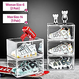 Three Piece Clear Shoe Box 360° Acrylic Clear Shoe Box Handbag Storage Display Box Stackable Shoe Box Drop Front Shoe Box Magnetic Door Organizer 14.37 * 7.87 * 10.63 inches for US size 14