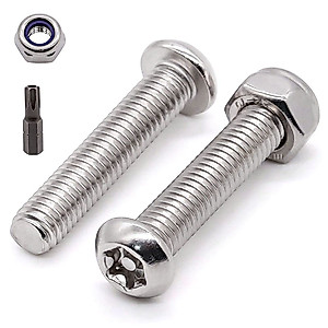Glvaner (20 Sets) M6 x 20mm Button Torx Head Tamper Proof Security Torx Head Machine Screws with M6 Locknuts and a Torx Drive Bit Stainless Steel 304 (18-8) Full Thread