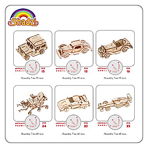 Wooden Puzzle 3D Miniature Vehicles Bundle DIY Set Wooden Model Kit 12 Pack, Model Building Craft, Puzzle toys Games for Kids and Adults