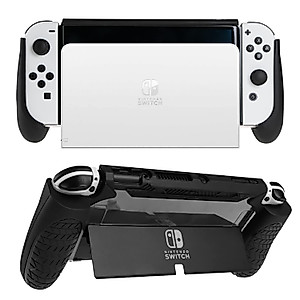 Ermorgen Dockable Case Compatible for Switch OLED Model 2021, Upgraded Protective Cover with Comfort TPU Long Grip (Excellent Touch) Shockproof Shell for Console and Joy-Con Controller -Black
