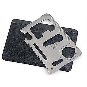 Multitool 11 in 1 Functions ~ Portable Wallet Pocket Size / Stainless Steel Survival Tool (1 Pack)