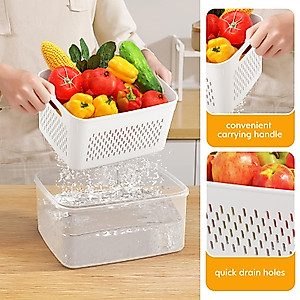 4 Pack Fruit Storage Containers for Fridge with Removable Colanders, Airtight Produce Vegetable Berry Containers for Fridge, All-In-One Food Storage Containers for Washing, Draining, Freshness