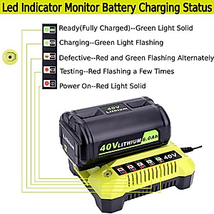 OP401 40V Lithium Ion Battery Charger Compatible with Ryobi OP4015 OP4026 OP4026A OP4030 OP4040 OP4050 OP4050A OP4060 OP40261 OP40301 OP40401 OP40501 OP40601 Tools Batteries
