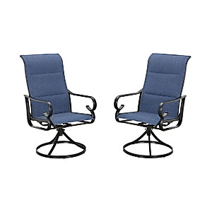 LOKATSE HOME 2 Pieces Outdoor Bistro Furniture Patio Dining Set Metal Swivel Single, 2 Chairs, Blue-2