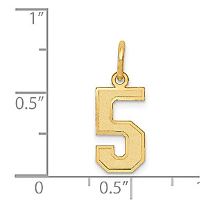 Solid 14k Yellow Gold Small Number 5 Charm Brushed Matte Finish Pendant - 18mm x 7mm