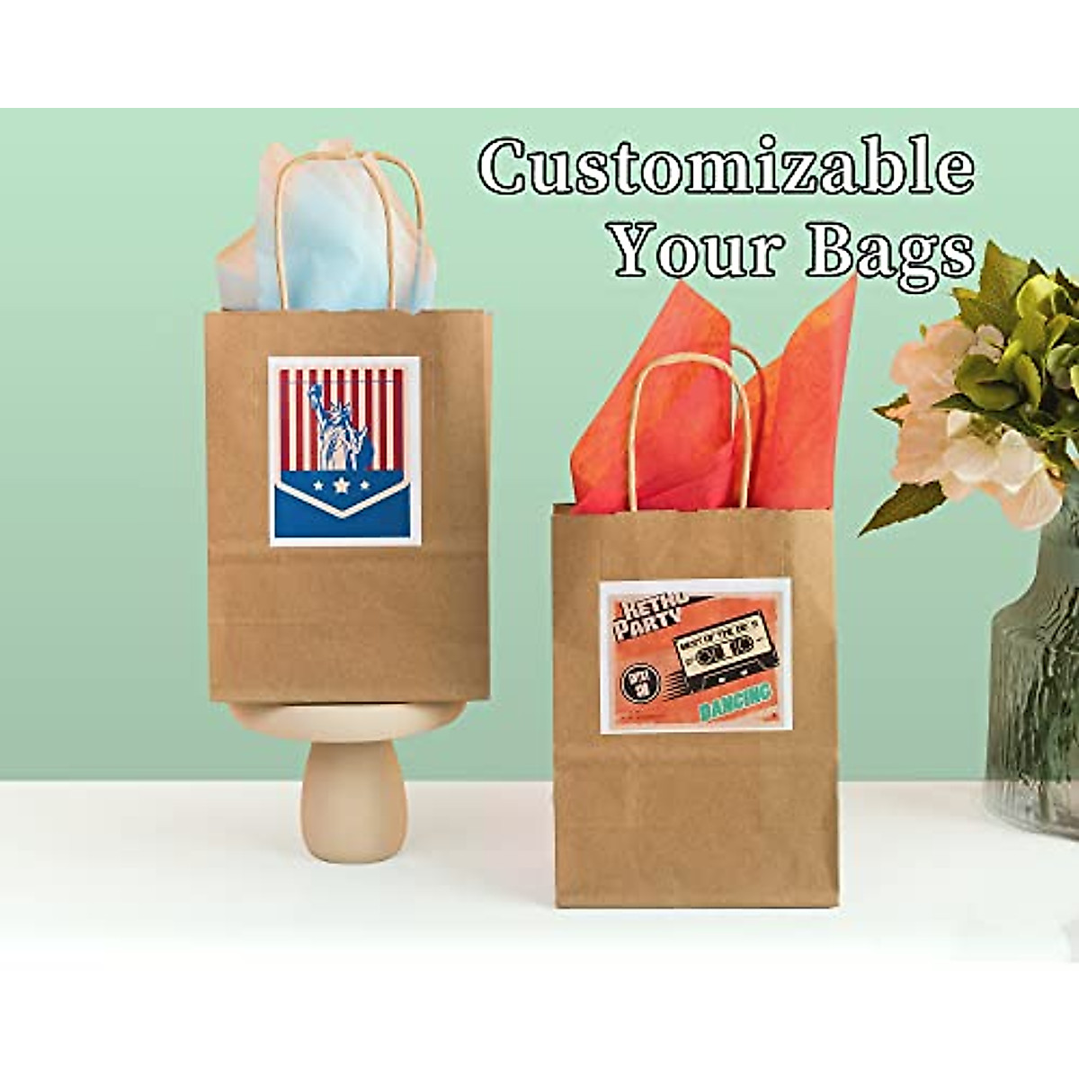 RACETOP Small Brown Kraft Paper Bags with Handles Bulk, 5.9"x3.2"x8.3" 100Pcs Small Brown Gift Bags, Mini Paper Bags, Gift Bags Bulk, Goodie Bag, Retail Bags, Gift Wrap Bags, Shopping Bags