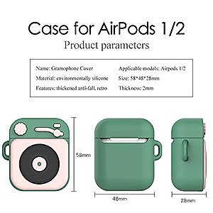 Case for Airpods 1 2 Earphone Charging Box Case for Air Pods 1 2 Cover Silicone Hip-hop Phonograph Earbuds Case with Hook (Pink)