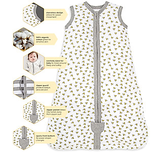 Burt's Bees Baby Unisex Beekeeper Blanket, 100% Organic Cotton, Swaddle Transition Sleeping Bag Wearable, Honey Bee Cloud, X-Large US