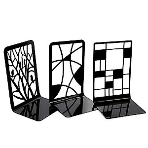 Book Ends, Bookends, Book Ends for Shelves, 3Pair Non Skid Metal Bookend for Heavy Books, Book Divider Decorative Holder, Abstract Art Design Book Stopper Supports for Office, Home