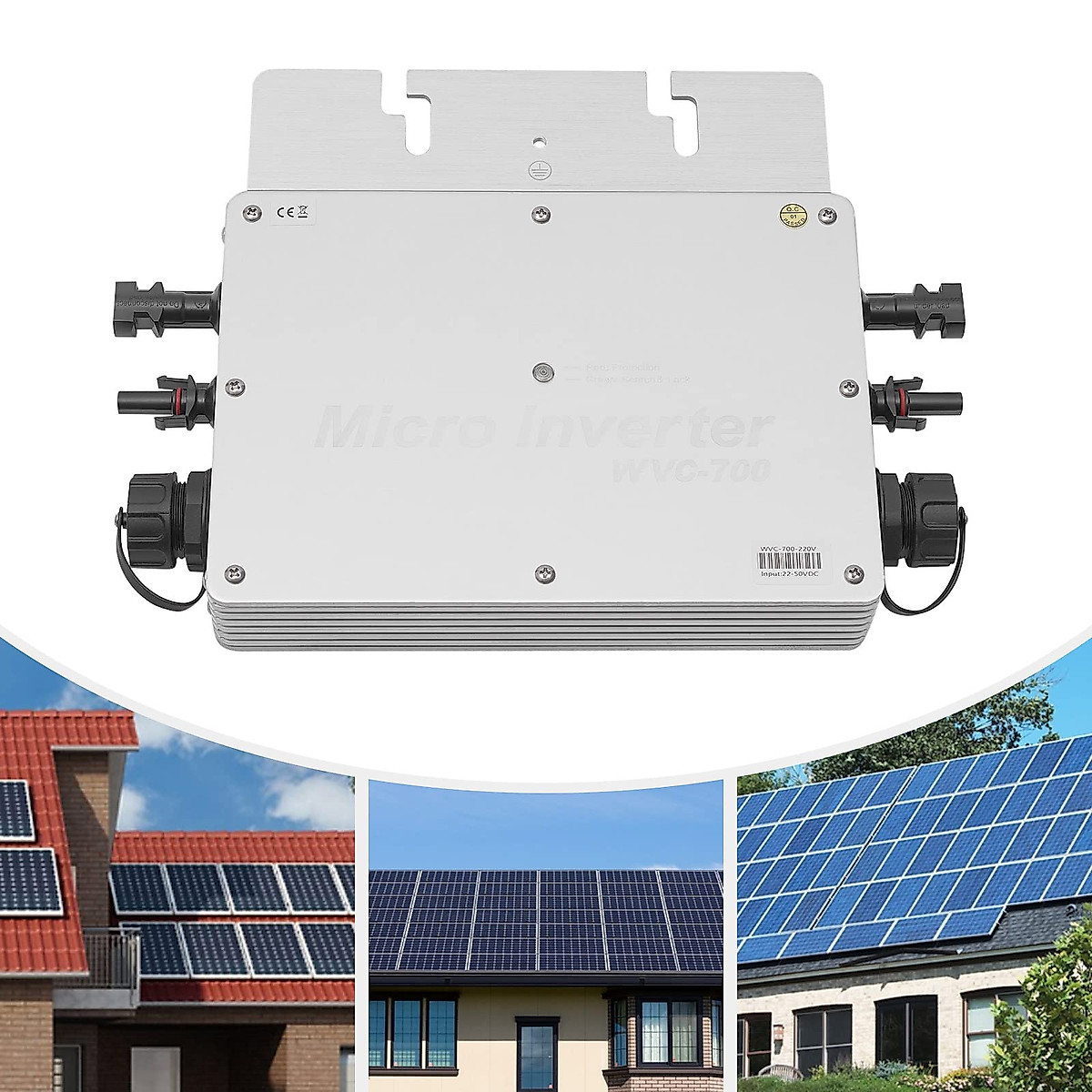 700W Solar Inverter Grid Tie MPPT Micro Inverter, DC22-50V to 120V Self Cooling Pure Sine Wave Solar Inverter w/AC Connection Cable