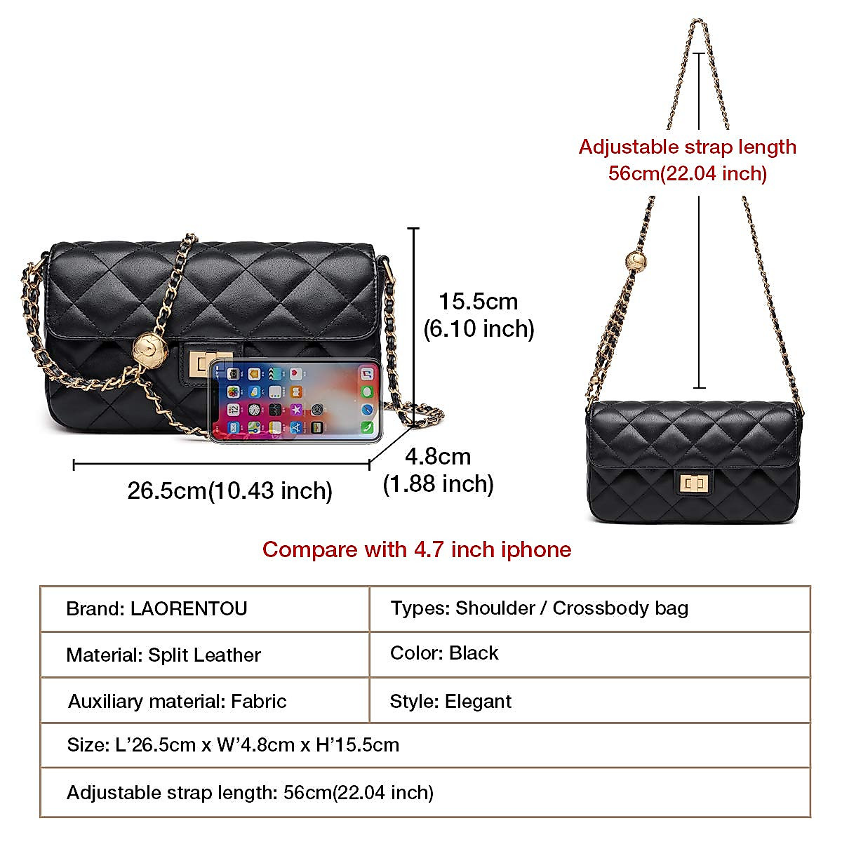 Small Leather Crossbody Bag for Women Split Cowhide Lady Quilted Shoulder Purse and Handbag Girl Classy High End Look Bag (Black)