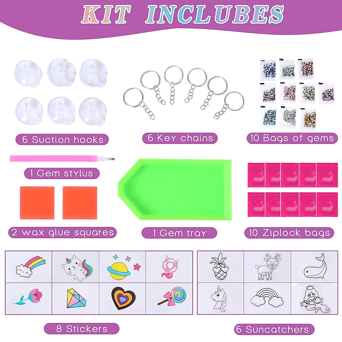 Sense&Play Gem Art Kits for Kids Ages 8-12, 5D Big Gem Diamond Painting Suncatchers and Stickers Kits, Art and Crafts with Keychains for Girls&Boys Christmas Gift Ages6-7-8-9-10-11-12