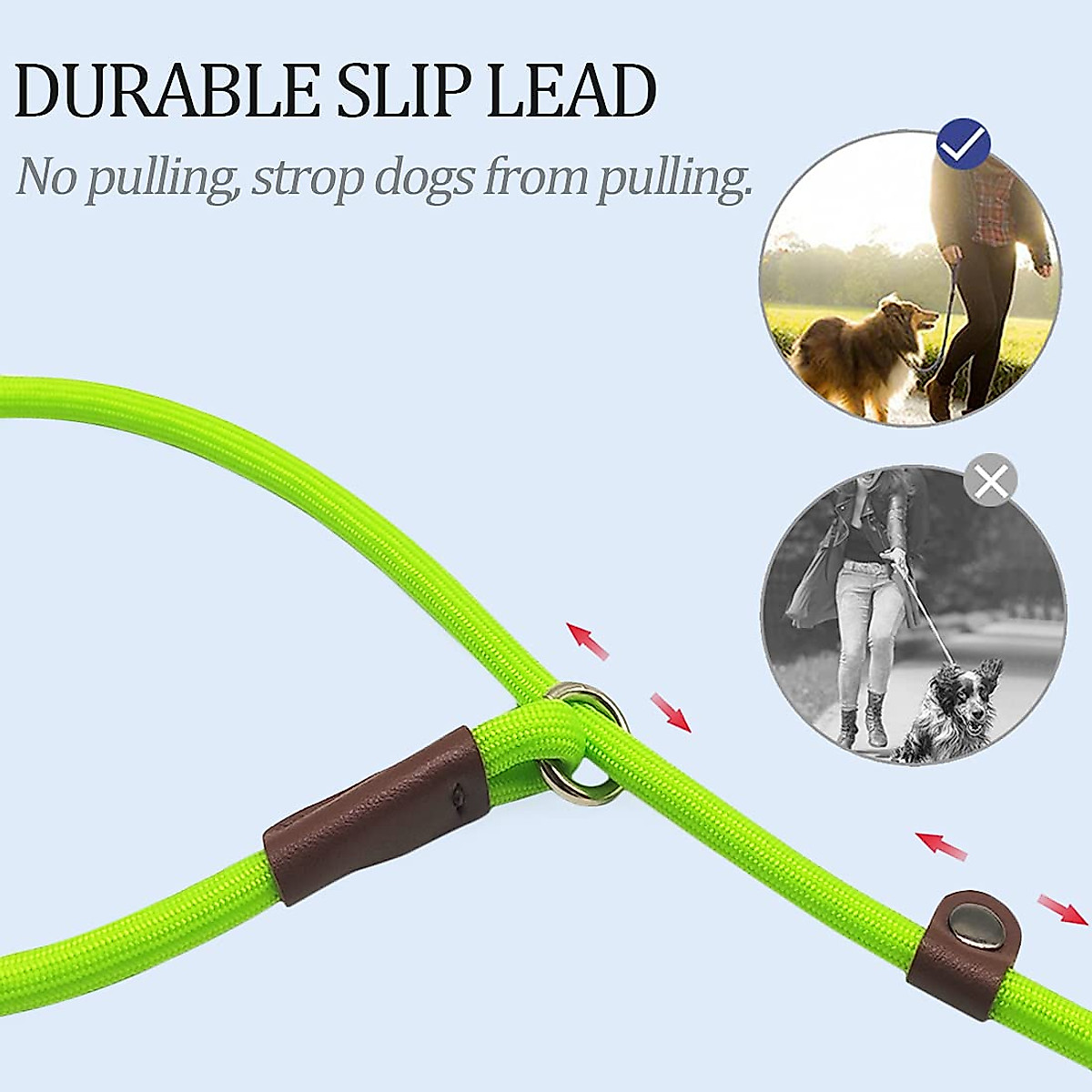 MayPaw Slip Lead Control Leash for Dogs No Pull, 13+ Colors Classic Dog Leash 7 FT Pet Slip Leash, 1/4” Rope Leash for Small Medium Animals (7ft*1/4", Green)