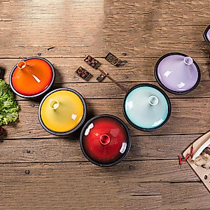 MYYINGBIN 1.7Liter Tagine Pot with Enameled Cast Iron Base and Cone-Shaped Lid Anti-Hot Silicone Gloves, Suitable for 1-4 People, Purple