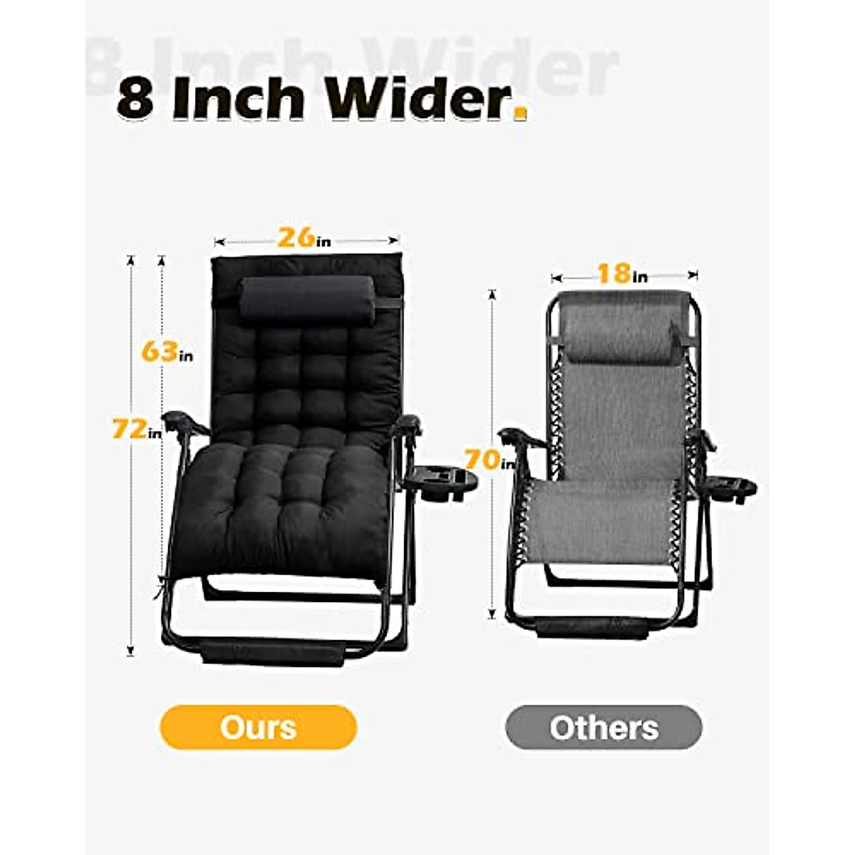 Ezcheer Oversized Zero Gravity Chair with Cushion, 31.5 inch Wide 400 lbs Weight Capacity, Lounge Chair for Outside with Cushion, Camping Beach Recliner Chair with Cup Holder & Head Pillow
