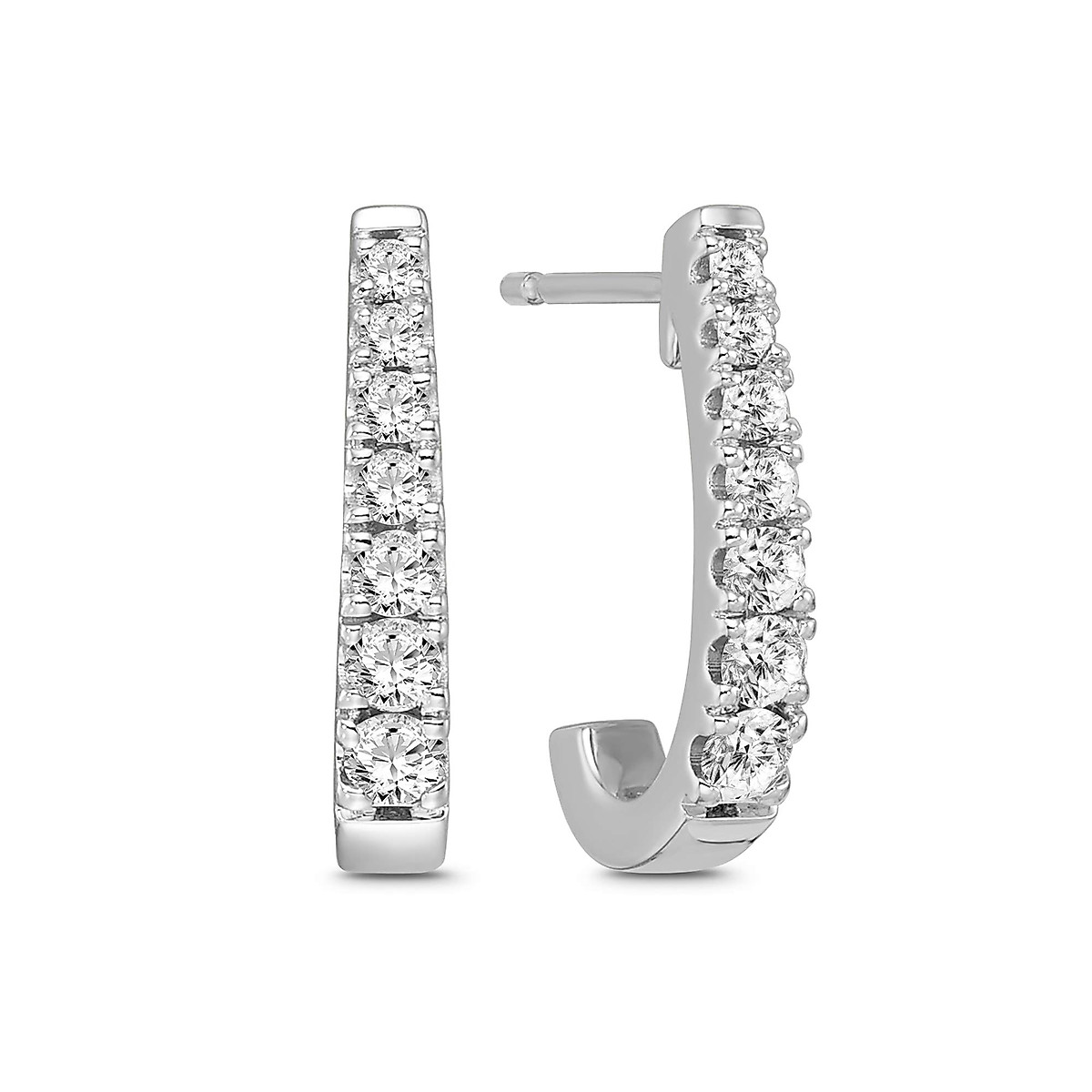 ARAIYA FINE JEWELRY 10K White Gold Diamond J Shape Hoop Earrings (1/4 cttw, I-J Color, I2-I3 Clarity)