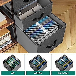 YITAHOME 3 Drawer Lateral File Cabinet, Mobile Printer Stand with Open Storage Shelf, Fabric Filing Cabinet for Home Office, Rolling File Cabinet Fits A4/Letter Size, Dark Grey