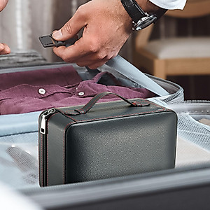 SEEJI Travel Cigar Humidor Box Case - Double Layer Design with Cedar Wood, Large Capacity for 8-10 Cigarsfor Father's Day and Christmas (Black)