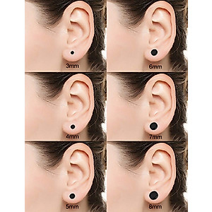 Prjndjw 12 Pairs 20G 18G Surgical Steel Flat Top Stud Earrings Set for Women Men Helix Tragus Barbell Stud Earrings Piercing Jewelry Mix Sizes 3mm 4mm 5mm 6mm 7mm 8mm Black