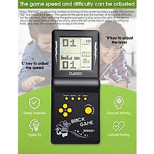 HLF 3.5-inch Large Screen Retro Brick Game Console for The 80s/90s Build in Block Game Racing/Tank Game Built-in 23 Classic Games Nostalgic Puzzle Children's Game Console (Black)