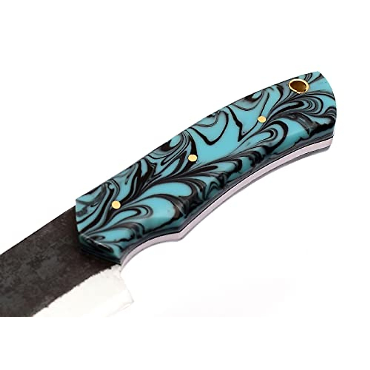 Custom Handmade High Carbon Steel Hunting Skinning Knife Outdoor Camping Hiking Bushcraft Resin American Flag Handle Hand forged Full Tang Knife With Leather Sheath