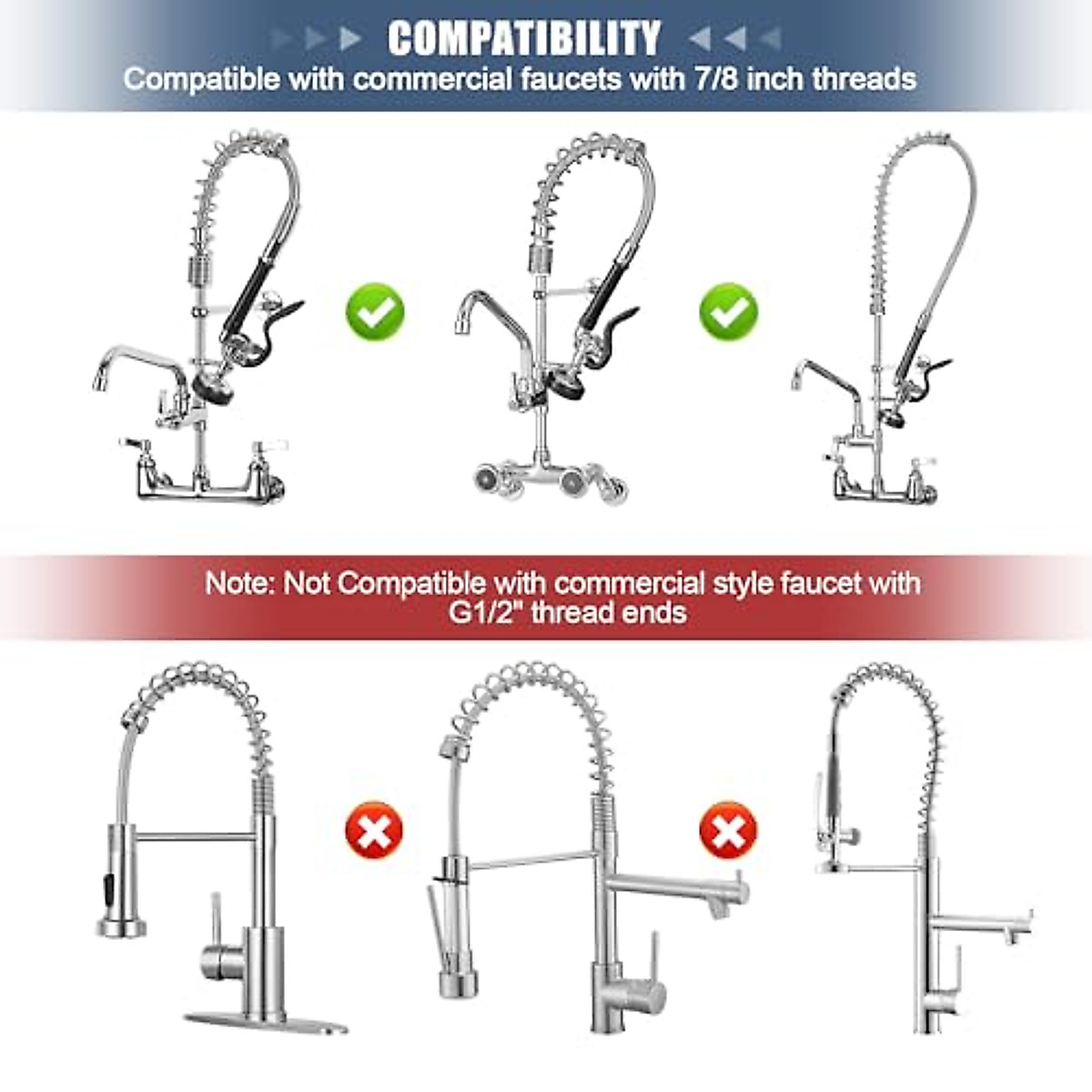 20' Sink Sprayer Hose with Non-Slip Handle, Flexible Stainless Steel Hose for Commercial Kitchen Faucet