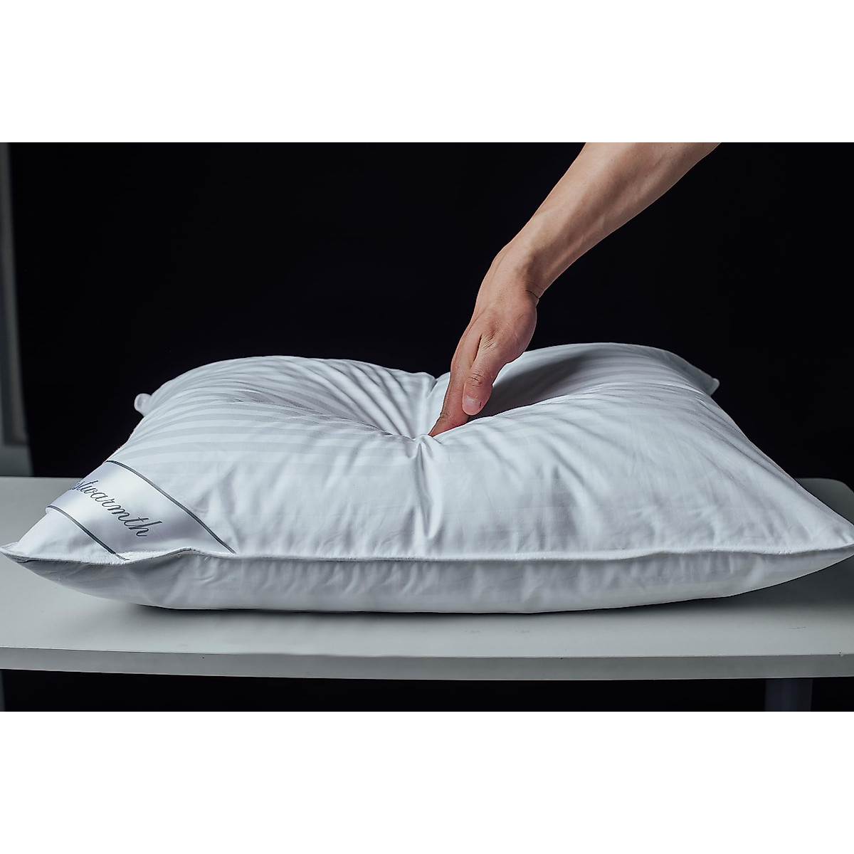 Eastwarmth Goose Down Feather Soft Pillows One Pack 100% Cotton Supportive Bed Pillow Stripe White Color Standard Size 20x26 inch