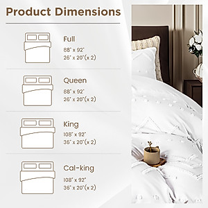 Sophia & William Boho Duvet Cover Set, 3 Pieces Tufted Comforter Set for All Season, Textured Duvet Cover and 2 Pcs Pillowcases, White, Queen Size
