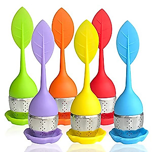 Silicone tea strainers for loose tea, stainless steel loose leaf tea ball steepers for tea infuser spoon (6pcs)