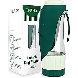 TIOVERY Upgraded Dog Water Bottle, Portable Dog Cat Puppy Pet Water Dispenser Feeder with Drinking Cup and Food Container Leak Proof for Outdoor Walking, Travel, Hiking 12OZ