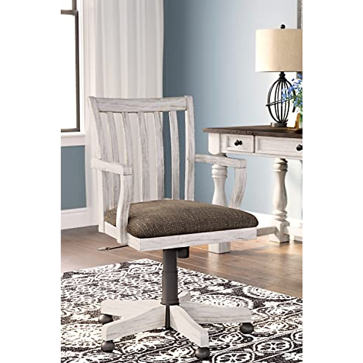 Signature Design by Ashley Havalance Casual Home Office Adjustable Desk Chair with Swivel, Whitewash & Brown