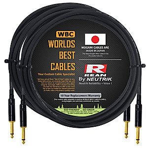 WORLDS BEST CABLES 2 Units - 10 Foot -Pedal, Effects, Patch, Guitar instrument cable CUSTOM MADE made using Mogami 2524 wire and Neutrik-Rean NYS224BG Gold ¼ inch (6.35mm) TS Plugs