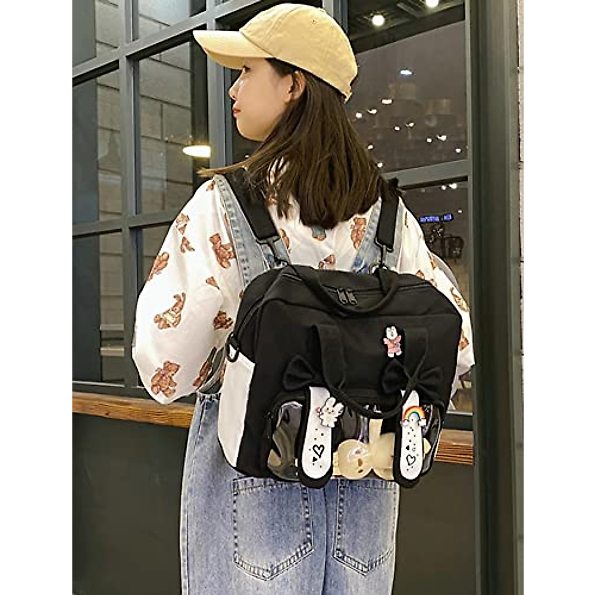 Obosoyo Kawaii Backpack Tote Bag Aesthetic with Accessories Crossbody Bags for Women Shoulder bag School Bag Cute