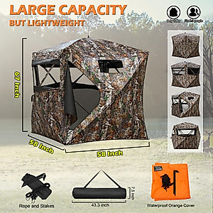 Your Choice Hunting Blind 3 Person 270 Degree See Through Ground Blinds with Orange Cap for Deer Hunting Turkey Hunting, Camo Deer Blind Turkey Blind Pop Up Hunting Tent, Hunting Gear